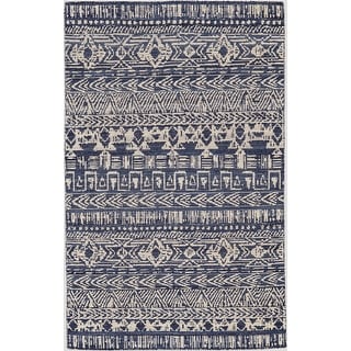 Harlee Tribal Dhurrie, Flat Woven Wool, Navy/Ivory Sand, Accent Rug ...