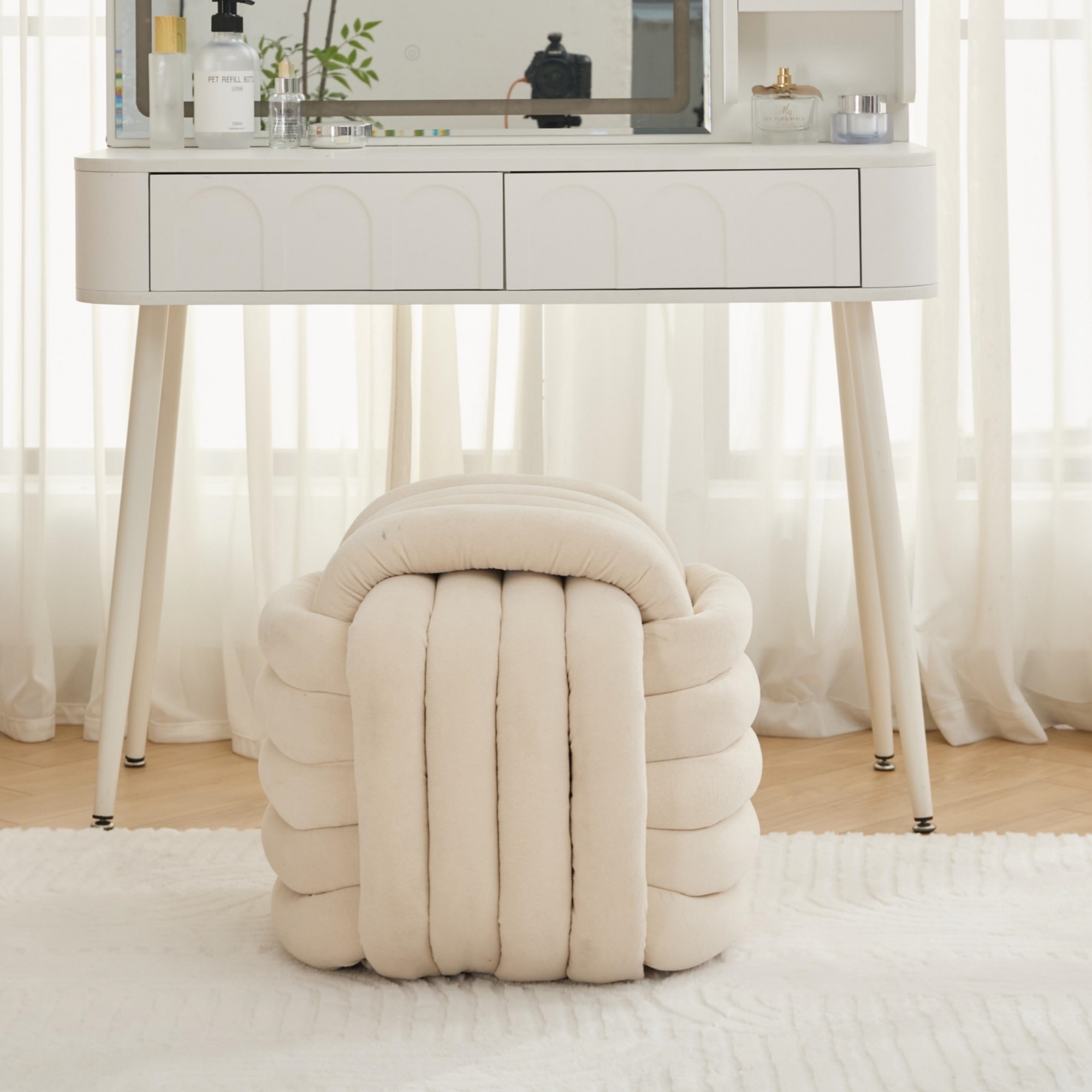 17.72 H Chenille Modern Knot Design Ottoman Comfortable Footstool