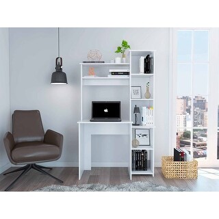 Writing Desk with 6-Shelf Bookcase, Laptop Table, Built-in Cabinet ...