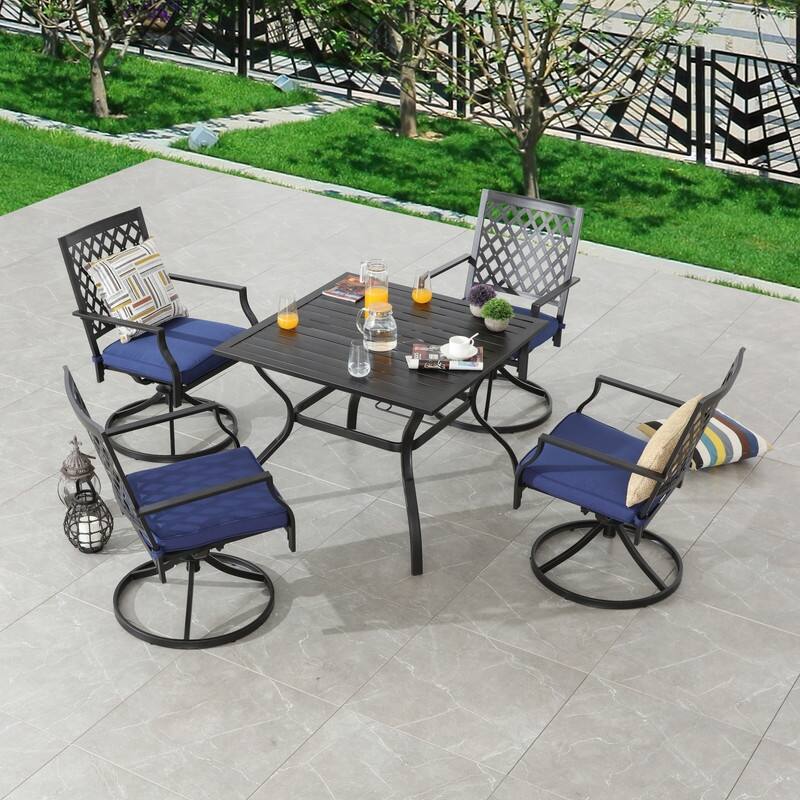 Patio Festival 5-Piece Outdoor Dining Set with Blue Cushion - Overstock ...