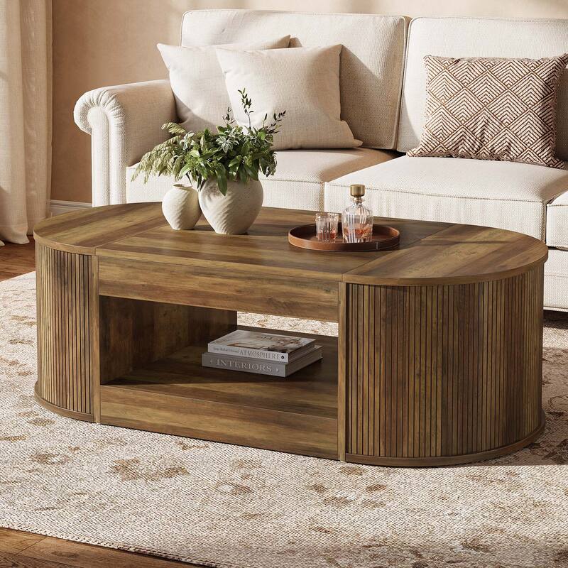 Large Coffee Table with Storage Shelf, Center Tea Cocktail Accent Table ...