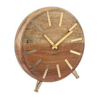 Sagebrook Home Wood Gold Table Clock, Brown, Round, Solid Color ...