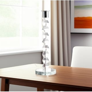 11" Clear And Silver Geo Stacks Crystal Tabletop Taper Candlestick ...