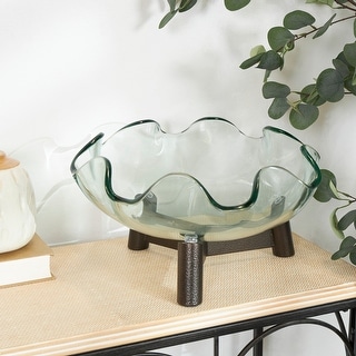 Clear Glass Floral Inspired Serving Bowl with Bronze Hammered Y-Shaped ...