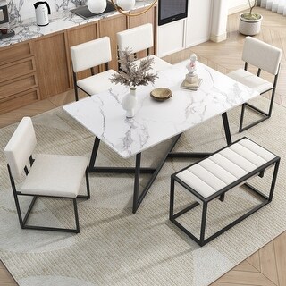 Modern 6 Piece Dining Set, Black Metal Frame Kitchen Set with ...