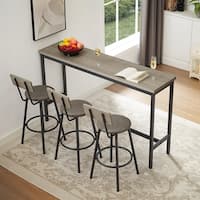 Long Bar Table Set with 3 PU Upholstered Bar Stools - Bed Bath & Beyond ...