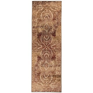 HomeRoots 8' Maroon And Gold Power Loom Distressed Runner Rug - 9'3" x ...