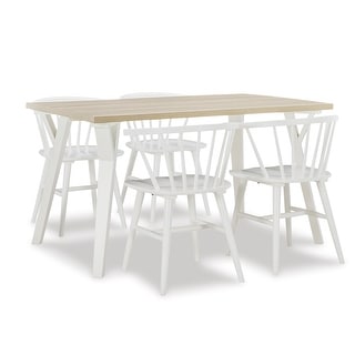 5 Piece Dining Set with Natural Color Dining Table and 4 Windsor Chairs ...