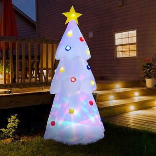 HOMCOM 8 ft Inflatable White Christmas Tree with LED Lights, Automatic ...