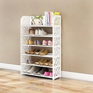 Multipurpose Wood Shoe Rack & Book Shelf 6 Tier Tall & Wide - Bed Bath ...