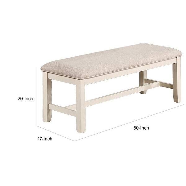 Sam 50 Inch Dining Bench, Farmhouse Style, Beige Upholstery, White Wood ...