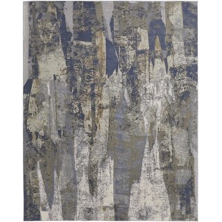 8' X 10' Blue Gray And Tan Abstract Power Loom Distressed Area Rug - 3 ...