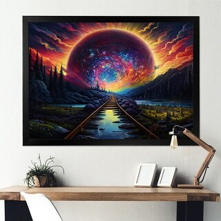 Designart "Starry Night Train Tracks To The Sky III" Train Blue Wall ...