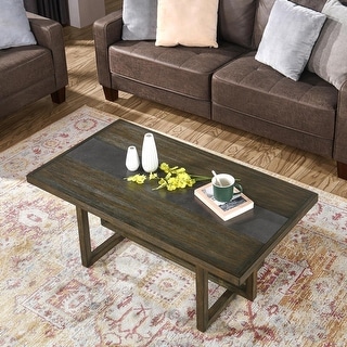 Solid Wood Coffee Table with Rock Slab - Bed Bath & Beyond - 39284237