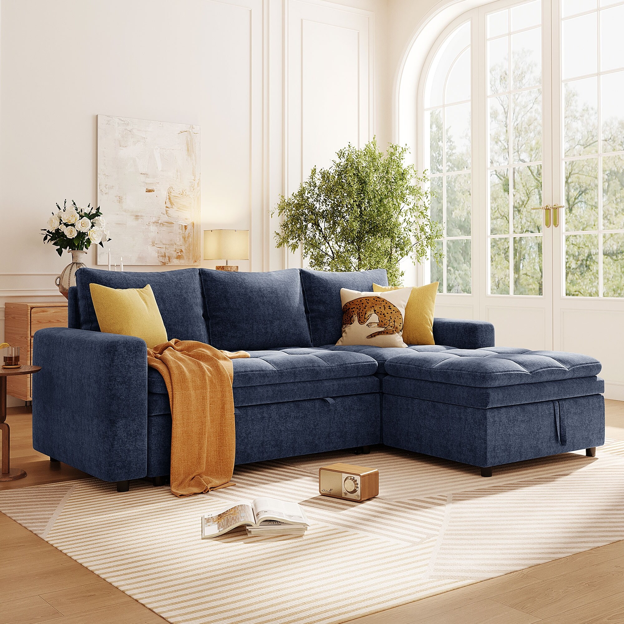 Blue Sleeper Sectional Sofa L shaped Corner Sofa Bed w Storage Chaise Bed Bath Beyond 40934111