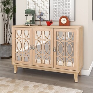Modern Sideboard with Glass Doors, Console Table 3 Door Mirrored Buffet ...