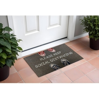 HomeRoots 18" X 30" Gray Coir Please Keep Social Distancing Outdoor ...