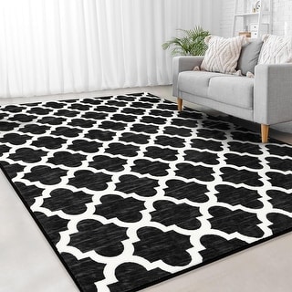 5x8 Feet Modern Geometric Rug, Fluffy Distressed Faux Wool Floor Carpet ...