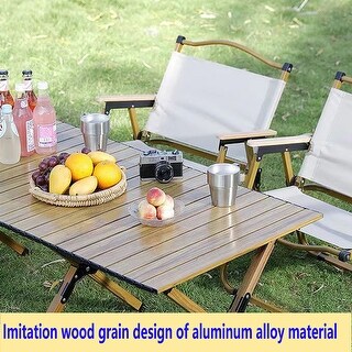 Portable Picnic Table, Rollable Aluminum Alloy Table Top with Folding Solid X-shaped Frame ...