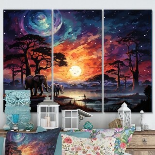 Designart "African Celestial Safari I" African Wall Decor Set - Bed ...
