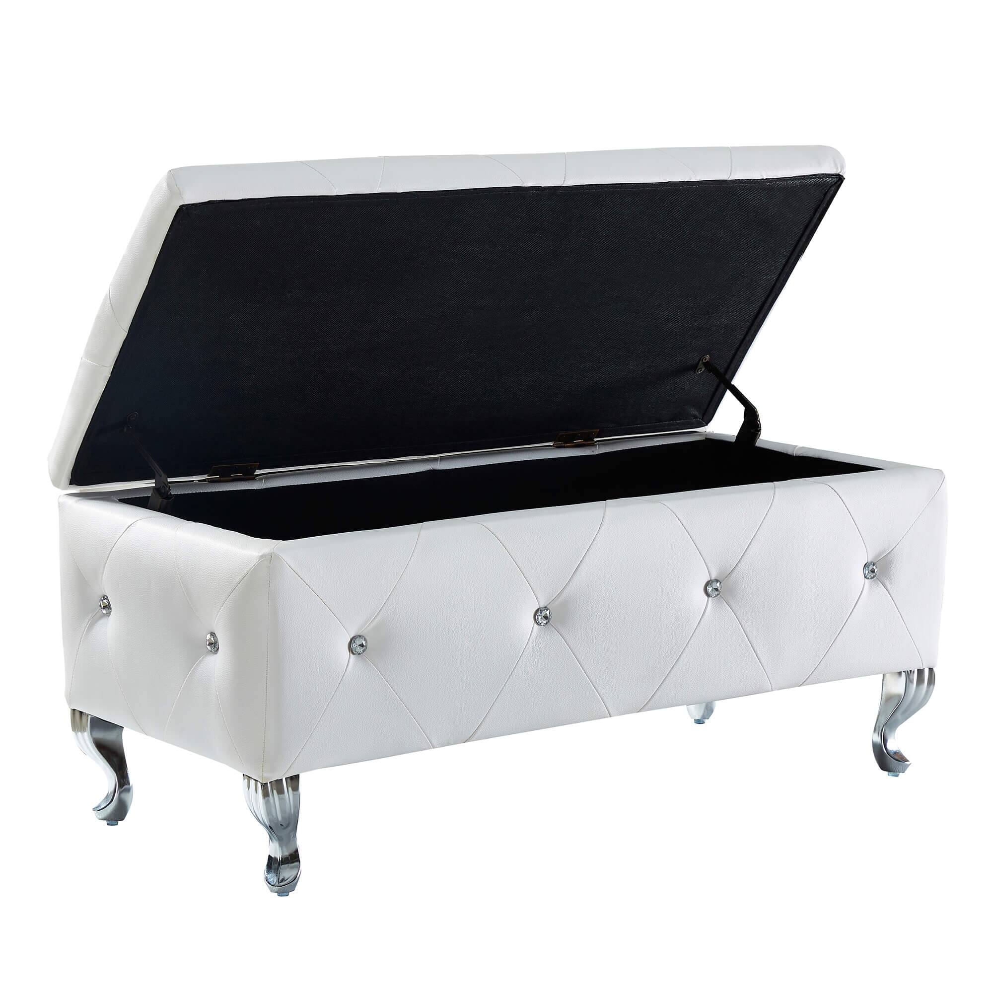 Large Tufted Upholstered Storage Ottoman Benches Metal Legs Crystal