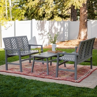 Walker Edison Elephant Point 3-Piece Acacia Wood Chevron Patio Set ...