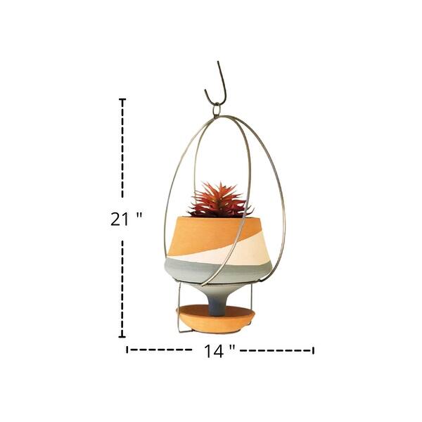 Triple Stripe Hanging Clay Funnel Planter With Wire Hanger, 24 Height ...
