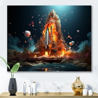 Designart "Blastoff Space Shuttle Launch I" Rocketship Wall Art - On ...