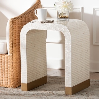 Carlyn Coastal Beige and White Mother of Pearl Capiz Shell End Table ...