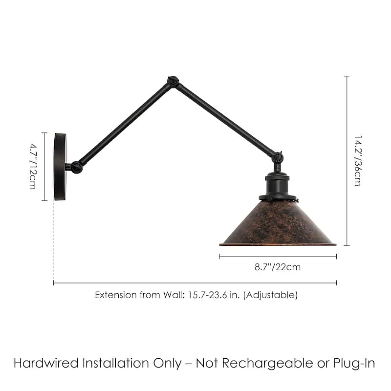 1-Light Vintage Industrial Black and Rust Finish Cone Shade with Swing ...