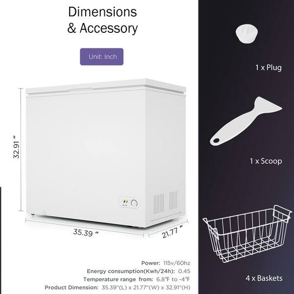 JEREMY CASS Chest Freezer Free-Standing Top Door Freezer with Baskets ...
