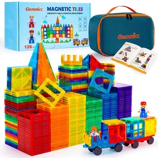 Magnetic Tiles, 126 PCS + Storage Case + 2 Figures, STEM Building ...