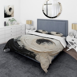 Designart "Minimalist Spiral" Black Modern - Bed Cover Set With Shams ...