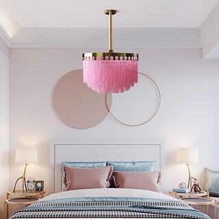 Pink Tassel LED Ceiling Light Fixture Fringe Pendant Lamp Chandelier ...