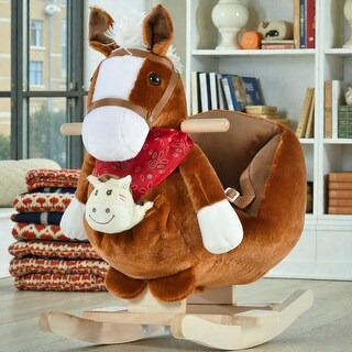 Kids Ride On Rocking Horse Plush Toy with Lullaby Song Hand Puppets ...