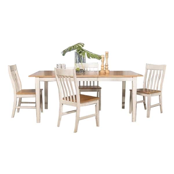 5 Piece Farmhouse Style Dining Set in Natural and Rustic Off White ...