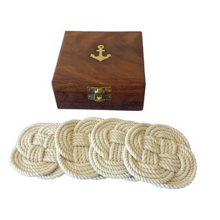 Set of 4 - Rope Coasters w/ Anchor Box 4" - 5" L x 5" W x 2" H - Bed ...
