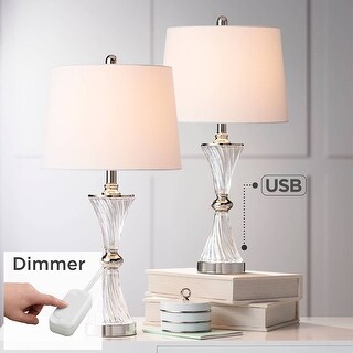 Set of 2 Modern Table Lamps with USB Port Table Top Dimmers Glass - 14 ...