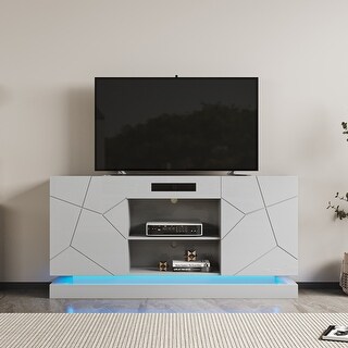 Modern Gray TV Cabinet TV Stand with Bluetooth Speaker and LED Light ...