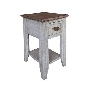 Kohl 26 Inch Chairside Table Single Drawer Mango Wood Brown White - Bed ...