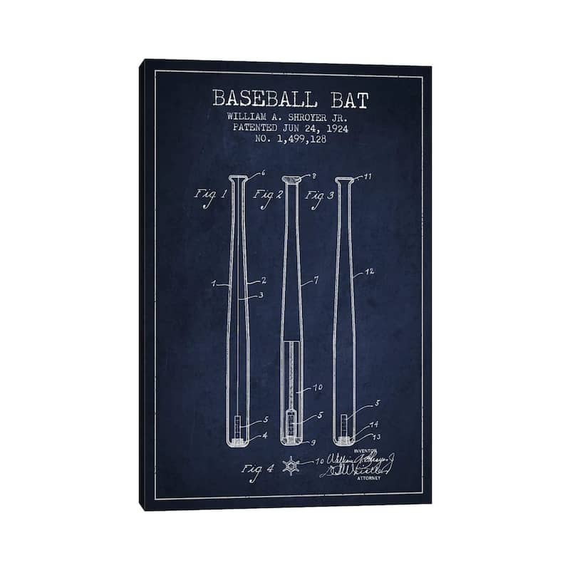 iCanvas "Baseball Bat Charcoal Patent Blueprint" by Aged Pixel Canvas ...