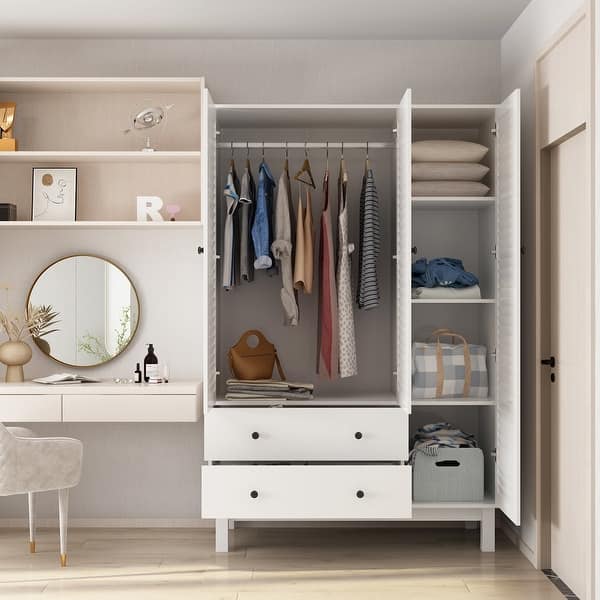 Large Wardrobe Armoire with 4 Tier Shelves 2 Drawer 3 Louver Doors ...