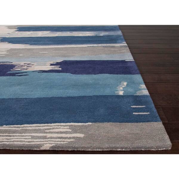 8' x 11' Aqua Blue, Royal Blue and Ivory Painterly Modern Hand Tufted ...