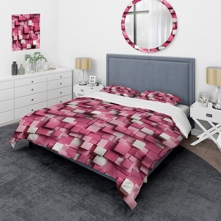 Designart "Pink And White Blockchain Blocks" White modern bedding ...