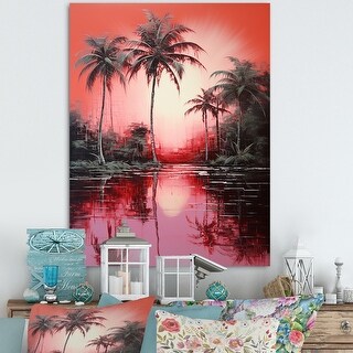 Designart "Ruby Reflection Palms By The Shore" Palms & Palm Trees Wall ...
