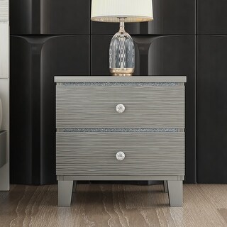 Rubber Wood Nightstand with 2 Drawers Metal Slides and Crystal Handle ...