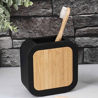 Modern Toothbrush Holder Rubber and Wood - 4.3 L x 2 W x 4.4 H - Bed ...