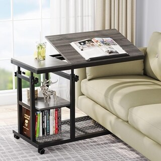 C Table with Wheels,Side Table with Tiltable Board,with Storage Shelves ...