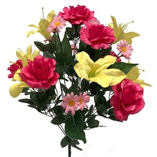 Pinks And Yellows Rose Lily And Daisy Bouquet Artificial Flowers ...