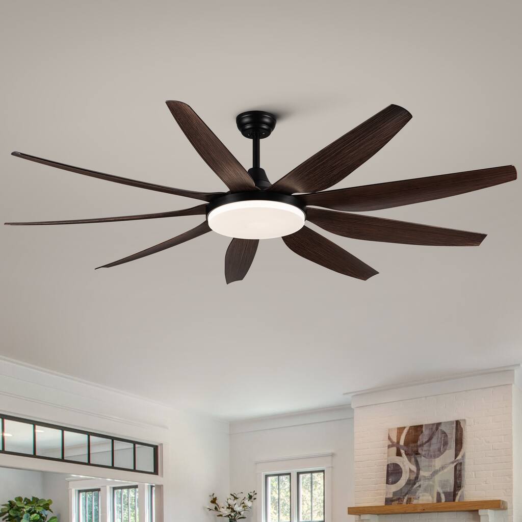 71" Integrated LED Lighting Ceiling Fan with 9 Solid Wood Blade ...